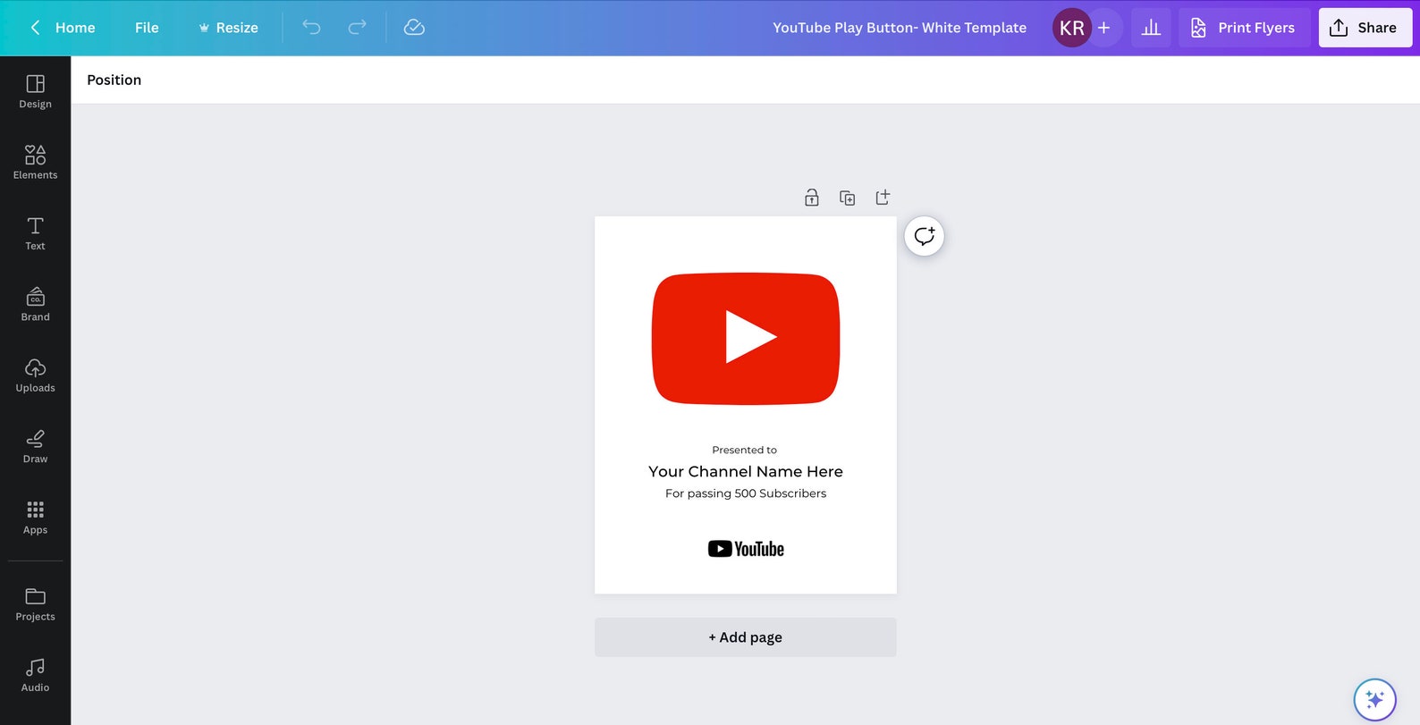 Youtube Play Button White canva Template Digital Download - Etsy