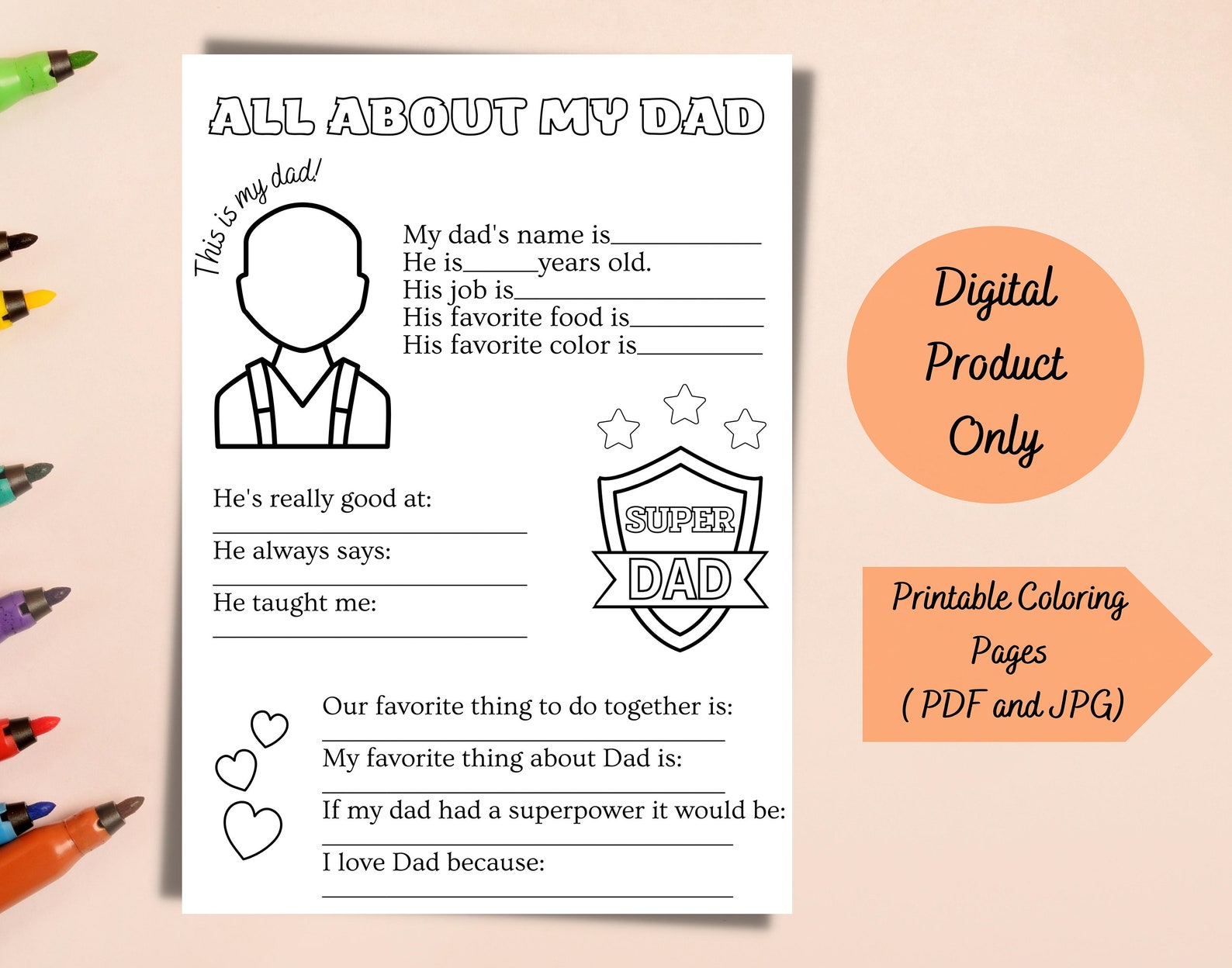 Fathers Day Printable Coloring Page,all About My Dad Printable,father's ...