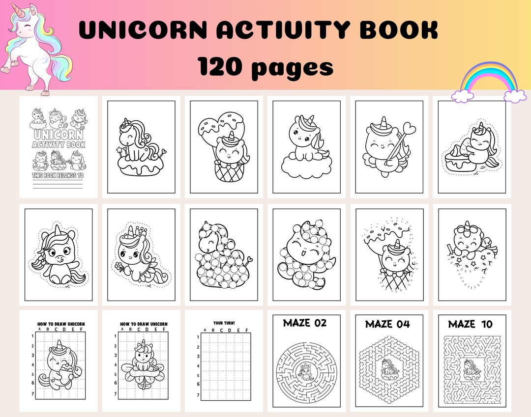 Unicorn Activity Pages, Unicorn Activity Book, Unicorn Coloring Sheets ...
