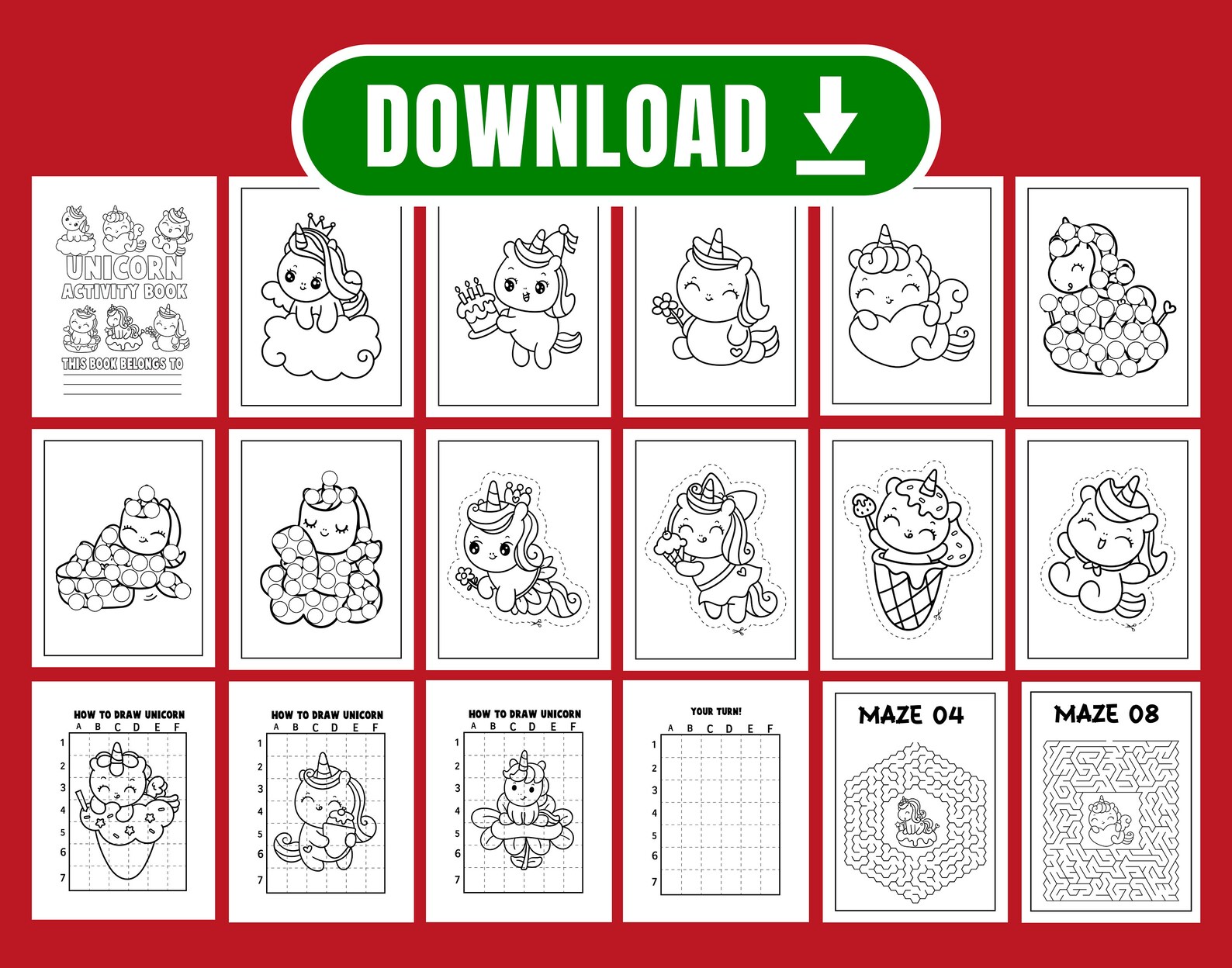 Unicorn Activity Pages, Unicorn Activity Book, Unicorn Coloring Sheets ...