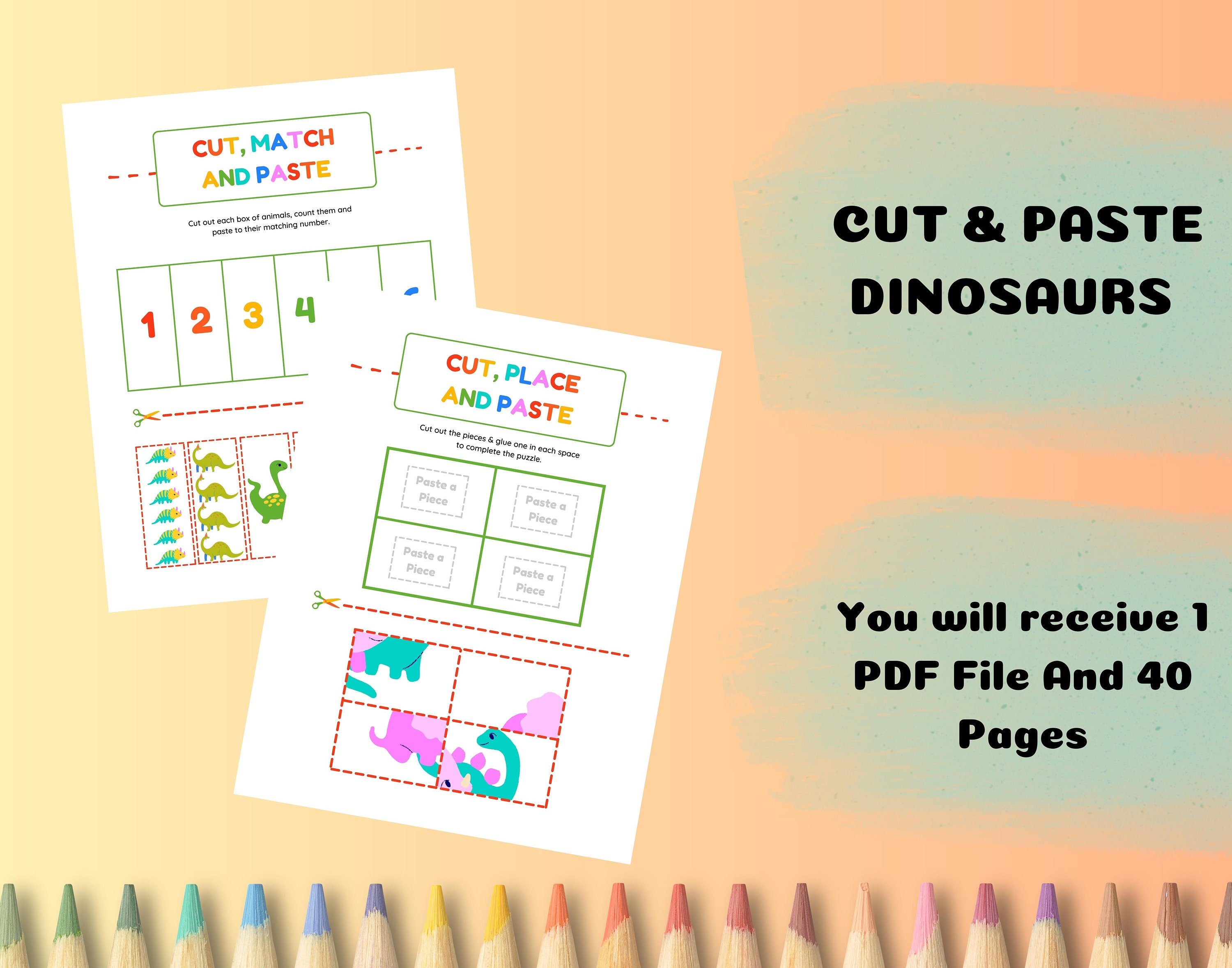 Kids Activity Pages,cut and Paste Dinosaurs,summer Kids Activities ...