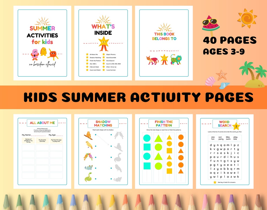 Summer Activity Pages for Kids,kids Activity Pack,printable Kids ...