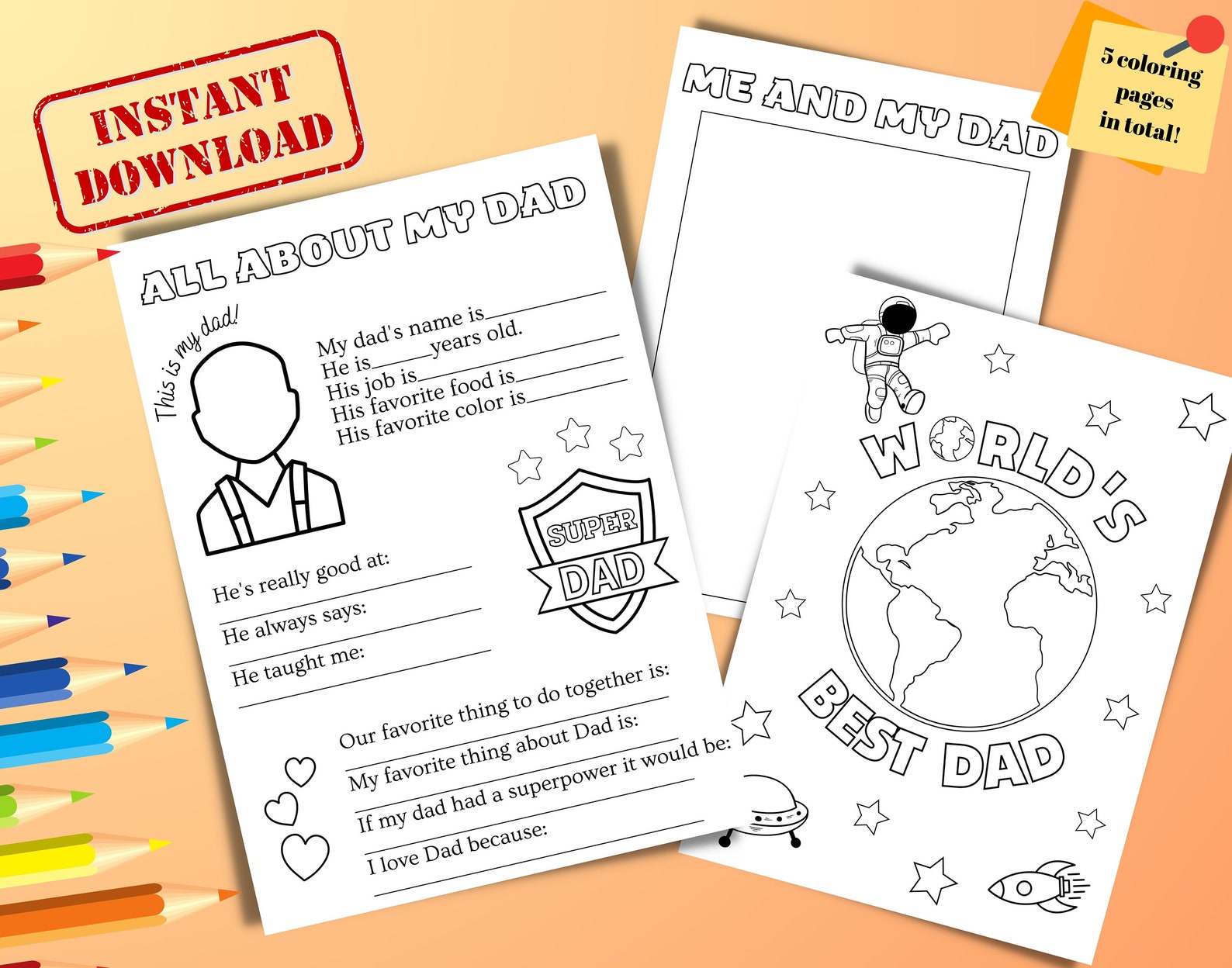 Fathers Day Printable Coloring Page,all About My Dad Printable,father's ...