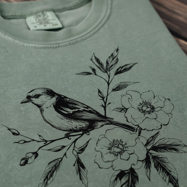 Vintage Chickadee Shirt | Hand-drawn Nature Graphic Tee | Gift for Bird ...