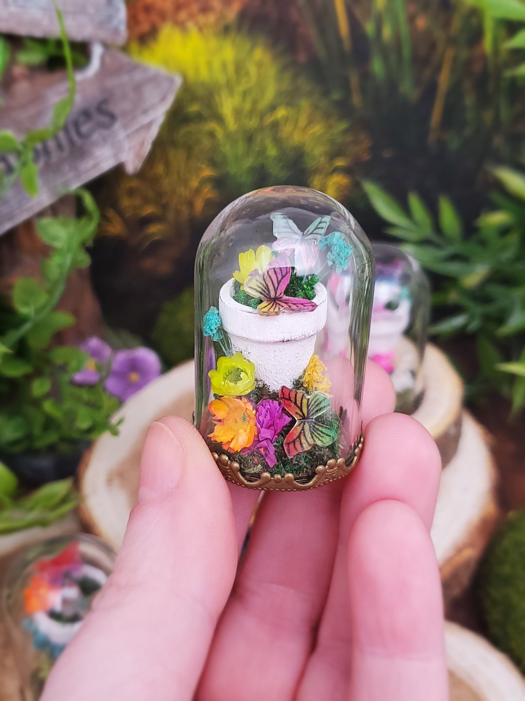 Miniature Glass Butterfly Cloche, Small Glass Cloche, Dollhouse ...