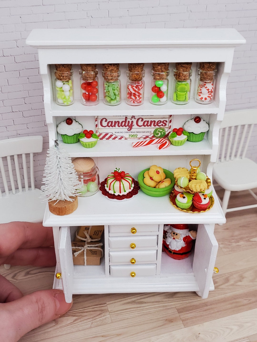 Miniature Christmas Hutch, Miniature Dollhouse Furniture, Dollhouse ...