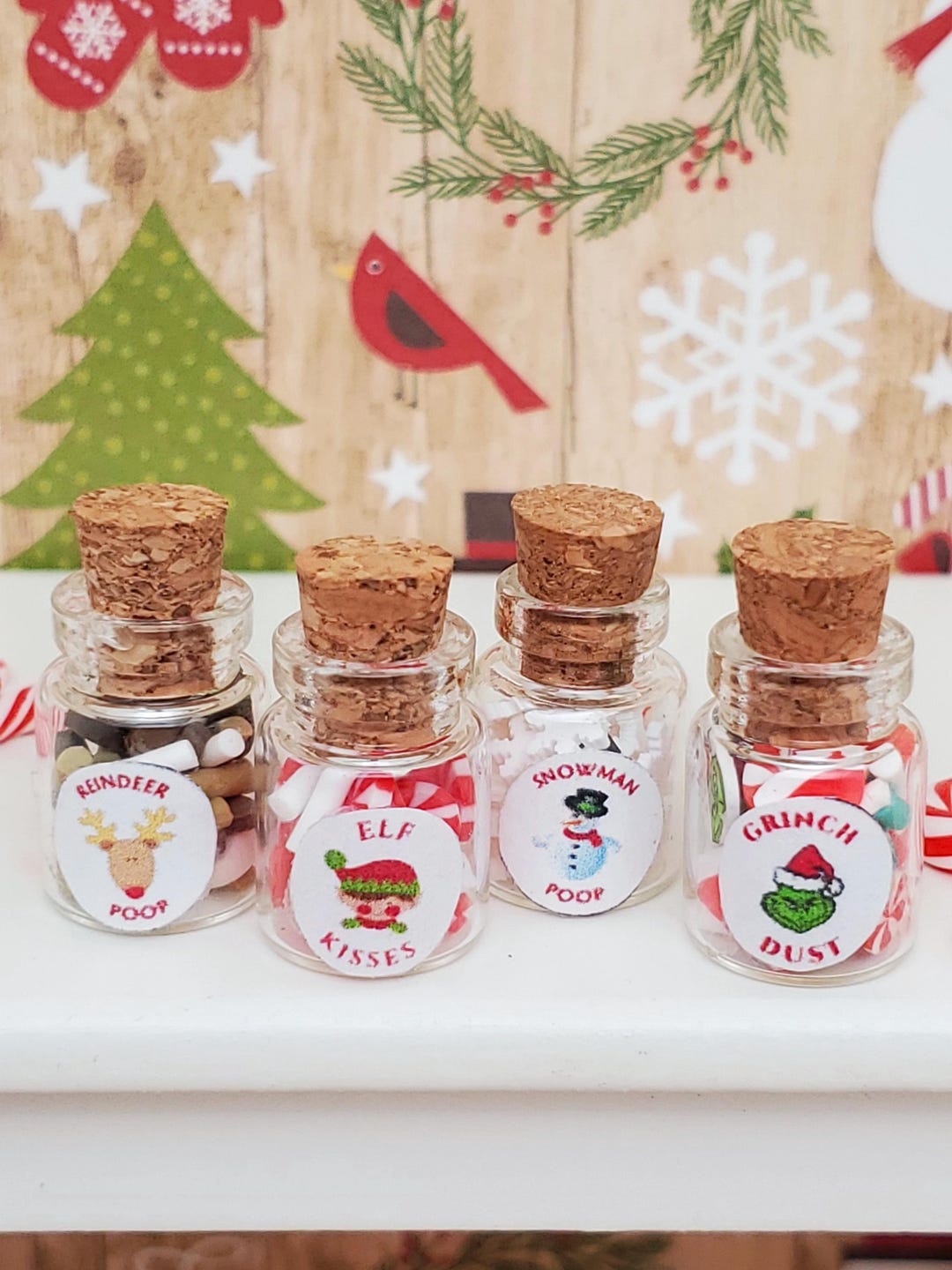 Miniature Candy Jar, Set of 4 Miniature Christmas Candy Jars, Dollhouse ...