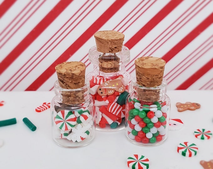 Miniature Christmas Candy Jar, 3 Miniature Candy Jars, Dollhouse Candy ...