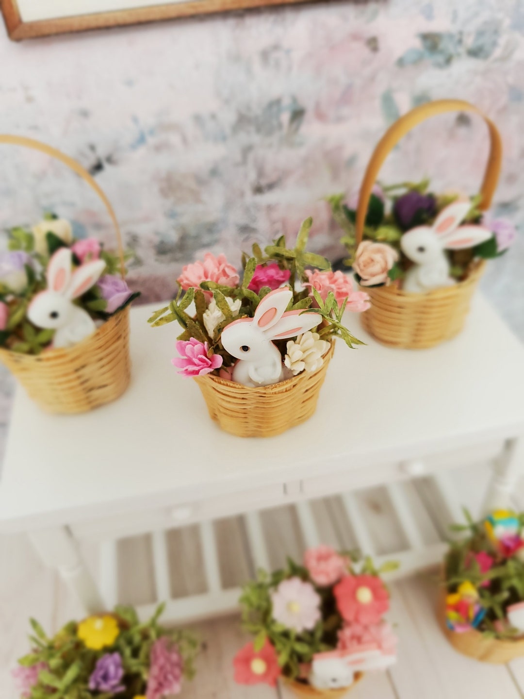 Miniature Bunny Flower Basket, Dollhouse Garden, Miniature Plants ...