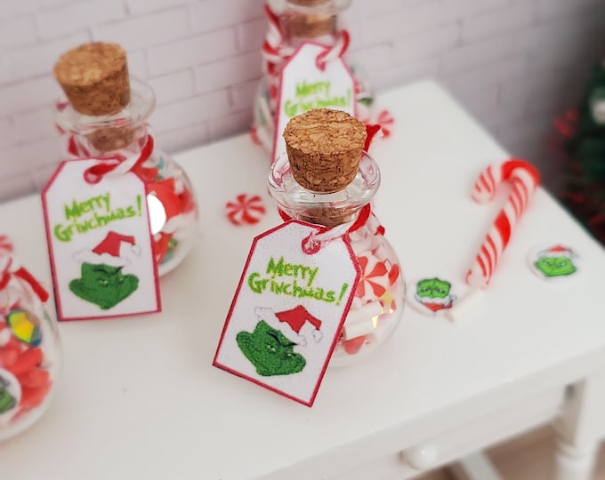 Miniature Grinch Candy Jar, Dollhouse Grinch Christmas Miniature ...