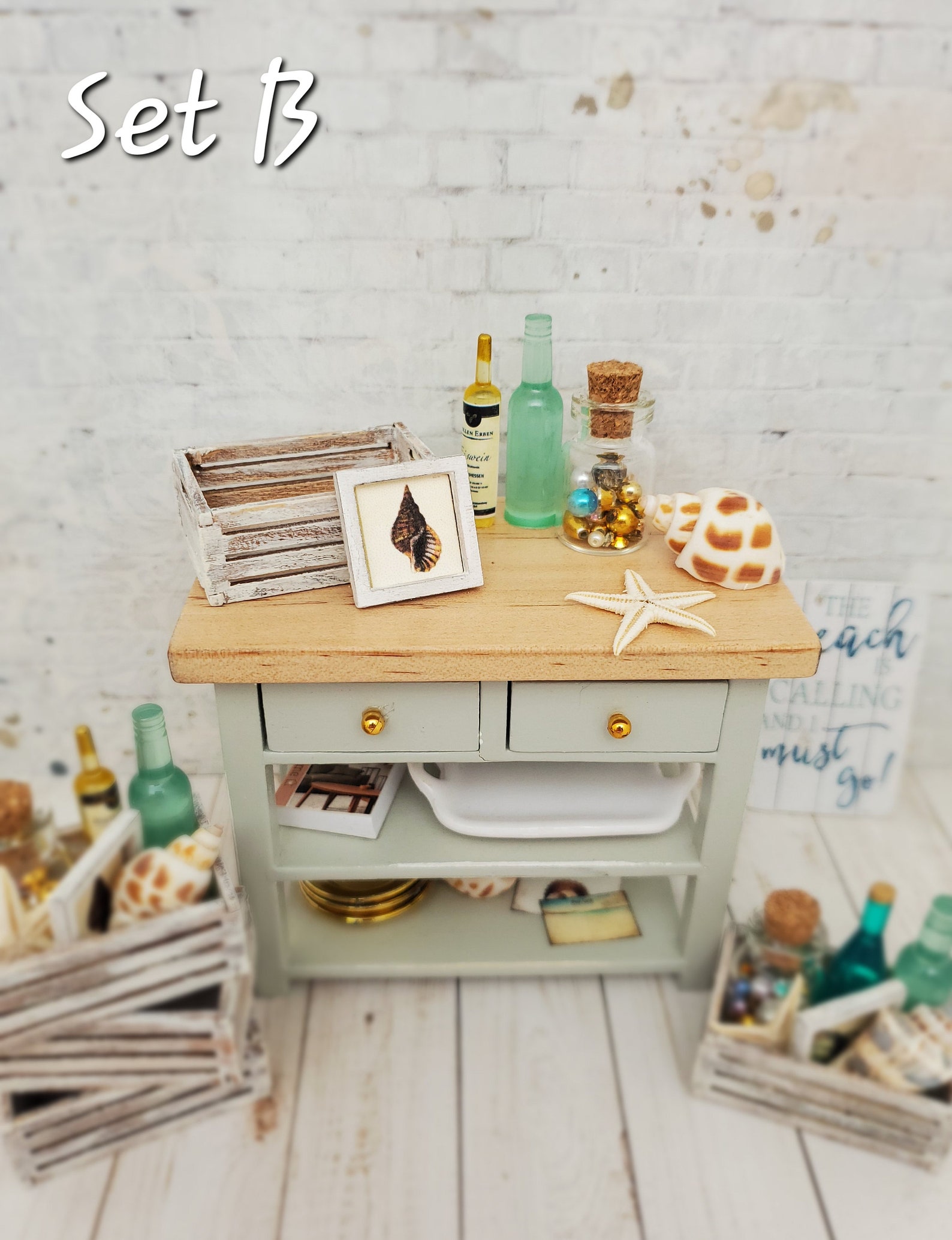 Miniature Dollhouse Beach Crate and Accessories, 1:12 Scale Beach ...