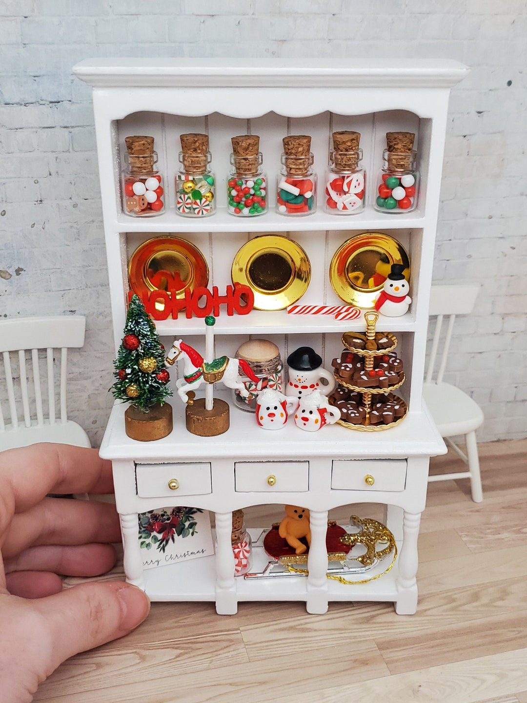 Miniature Christmas Hutch, Miniature Dollhouse Furniture, Dollhouse ...