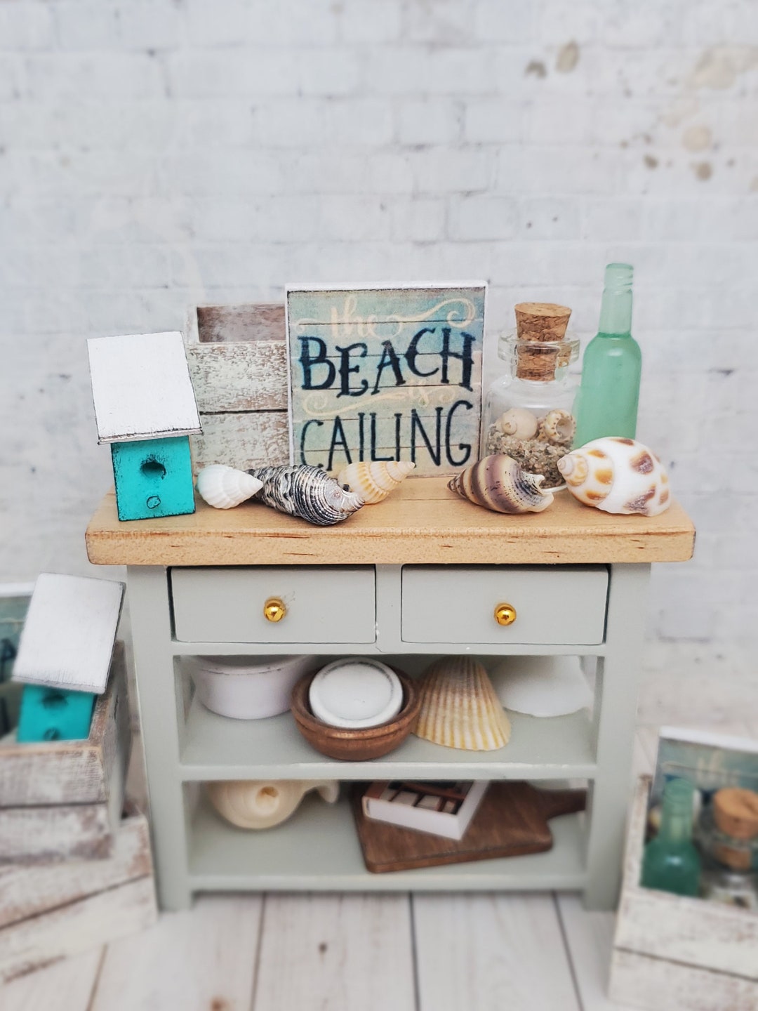 Miniature Beach Crate and Beach Accessories, Dollhouse Beach ...