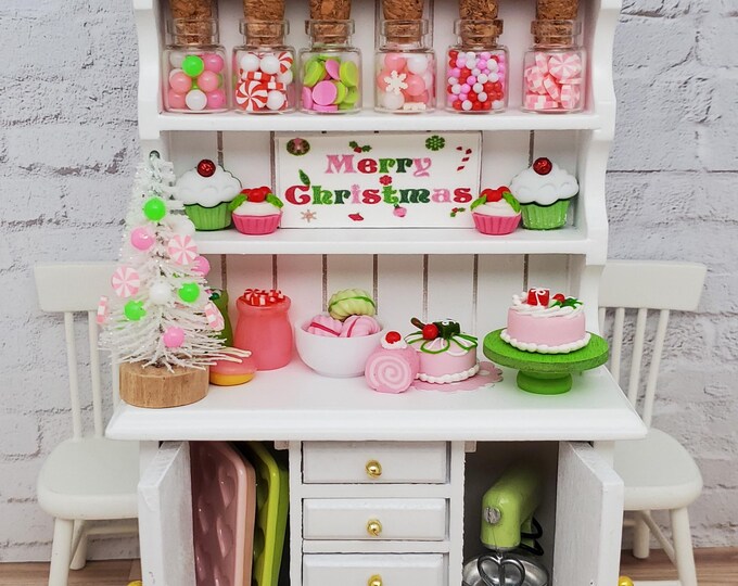 Miniature Christmas Hutch, Miniature Dollhouse Furniture, Dollhouse ...