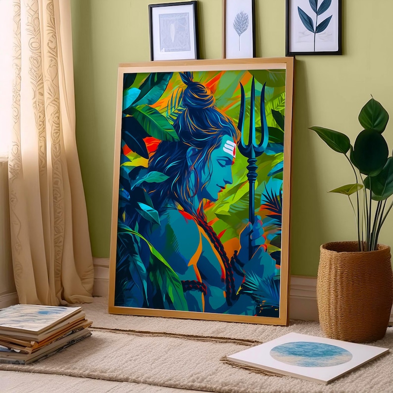 Mahadev Lord Shiva Digital Art Hindu God Trishul Wall Print Vibrant ...