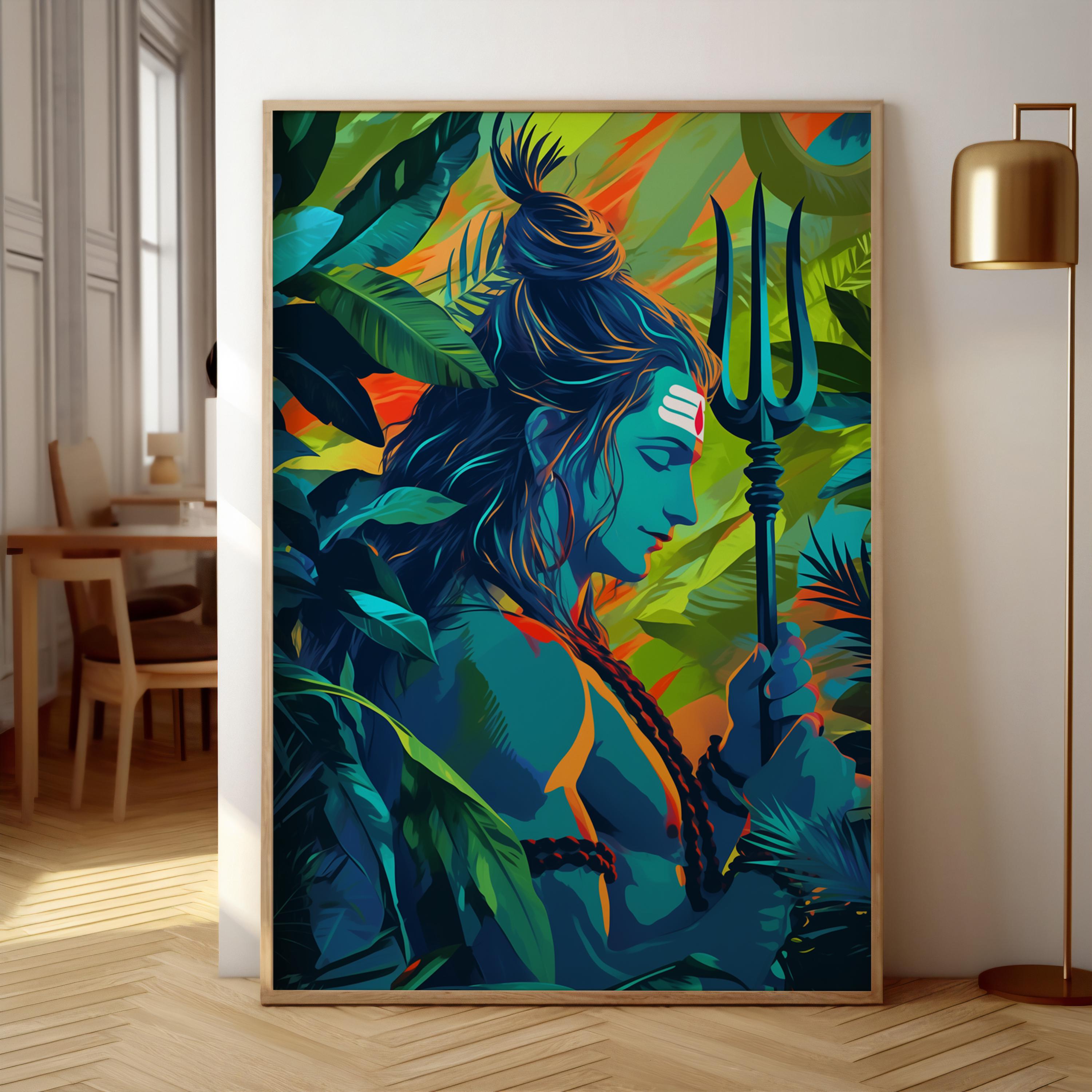 Mahadev Lord Shiva Digital Art Hindu God Trishul Wall Print Vibrant ...