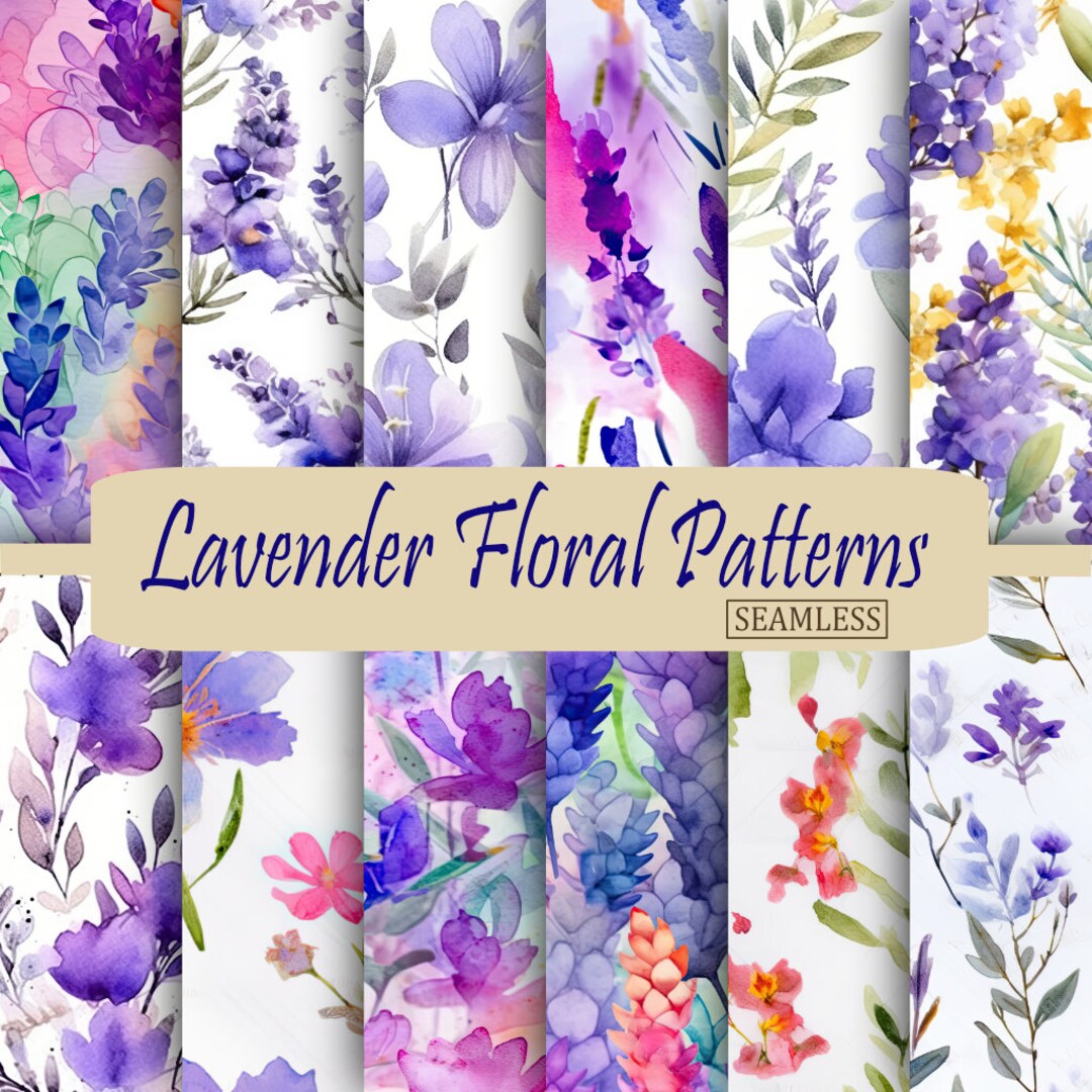 Lavender Floral Digital Paper - Lavander Watercolor Flower Patterns ...