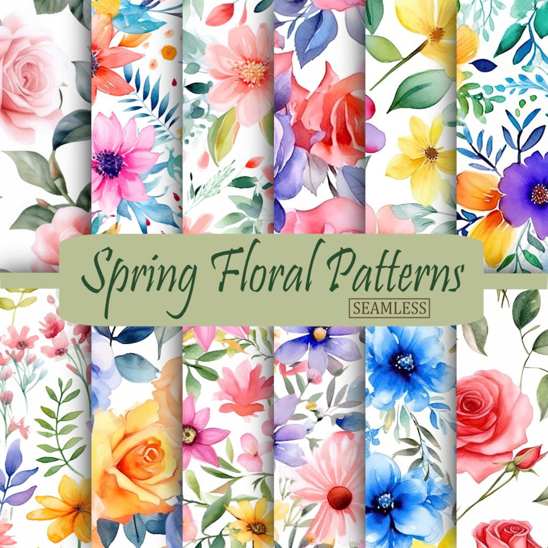 Spring Floral Digital Paper - Spring Watercolor Flower Patterns, Floral ...