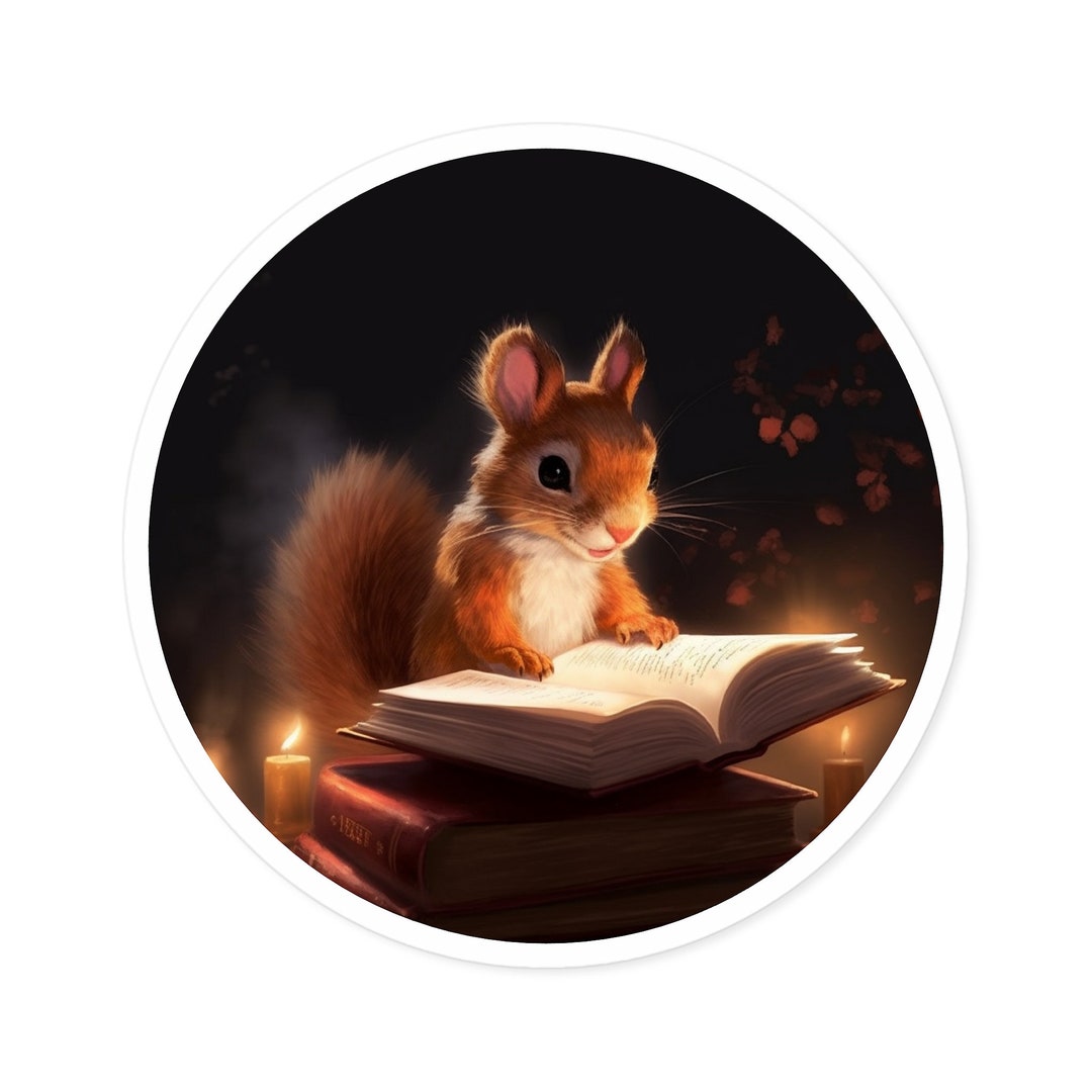 Squirrel Reading Sticker, Squirrel Sticker, Laptop Sticker, Water ...