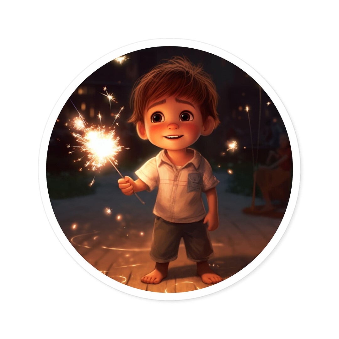 Boy With Sparkler Sticker, 4th of July Sticker, Laptop Sticker, Water ...