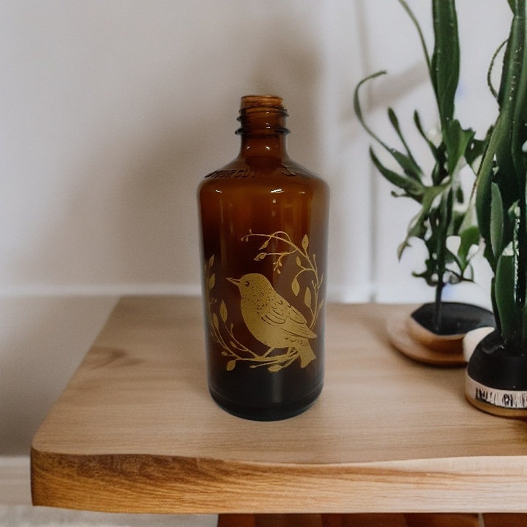 Amber Glass Bird Bottle, Bud Vase,glass Bottle Vase,fall Table Decor ...