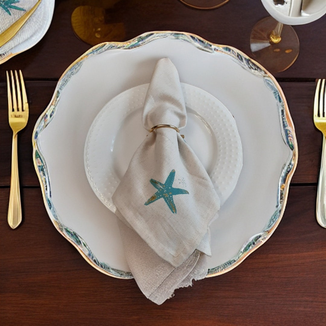 Sea Shell Cloth Napkins, Hand Stamped Set of Cloth Napkins, Set of 4 or ...