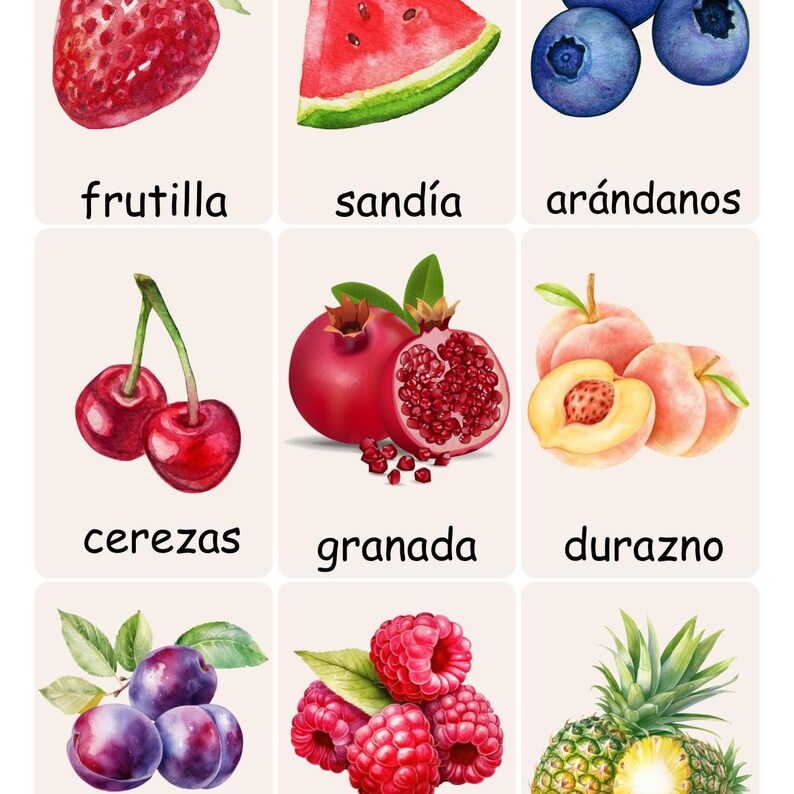 Fruit and Vegetables Flashcards in Watercolor | Educational Printable ...