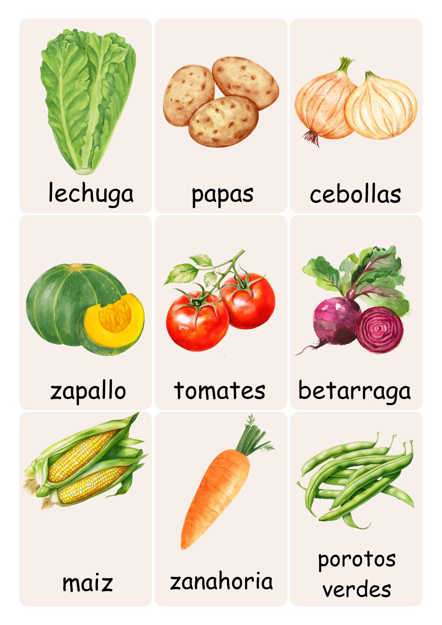 Fruit and Vegetables Flashcards in Watercolor | Educational Printable ...