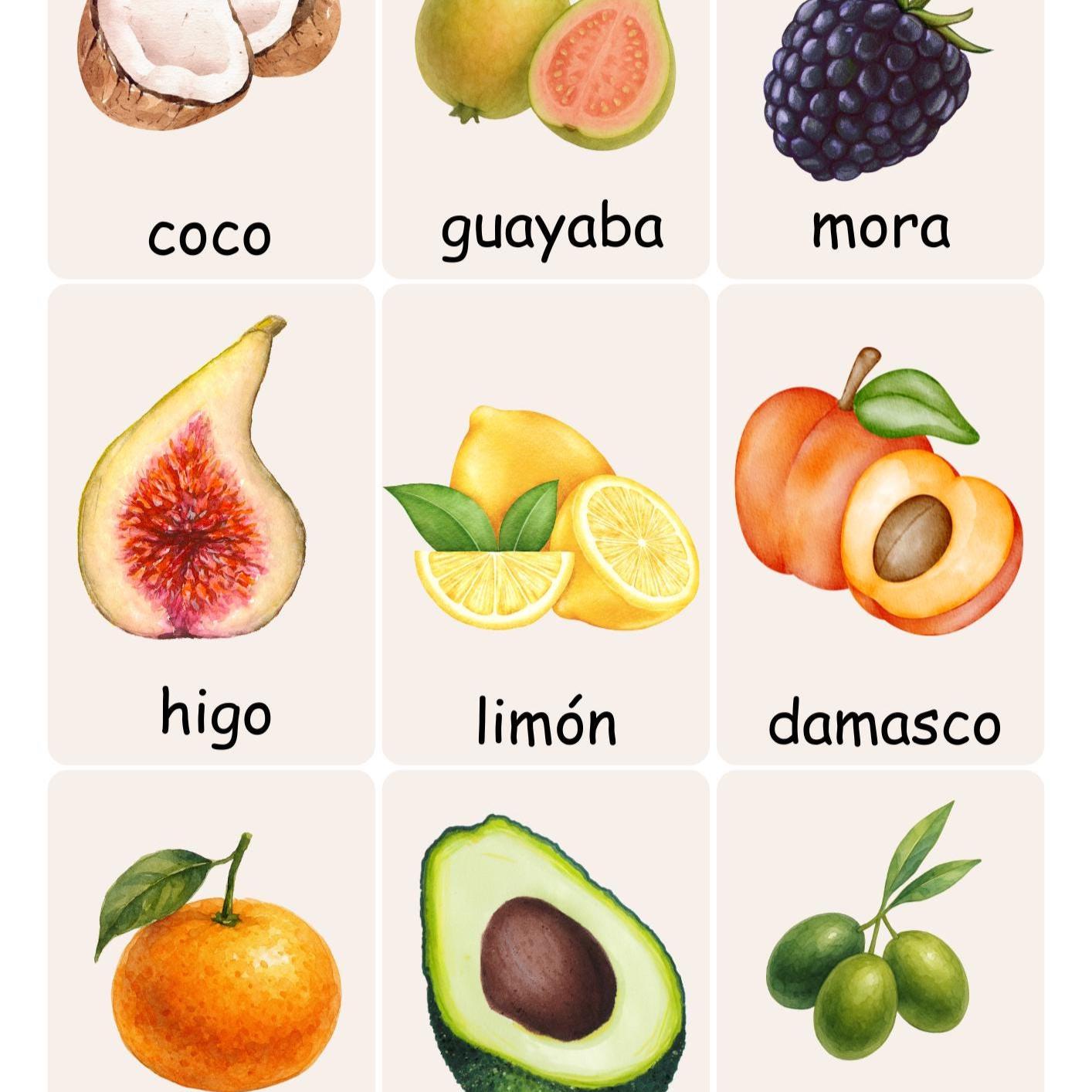 Fruit and Vegetables Flashcards in Watercolor | Educational Printable ...