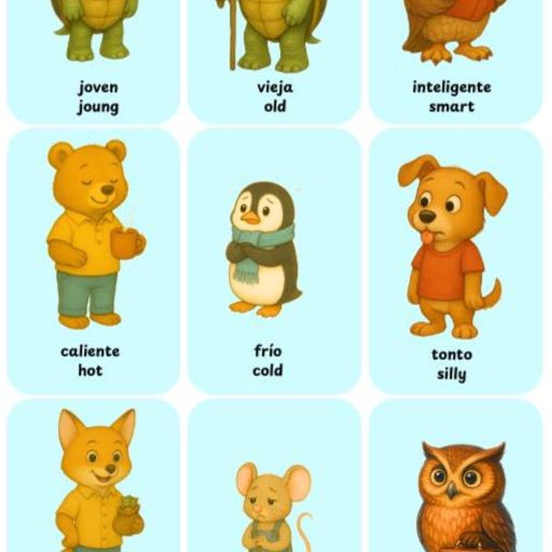 54 Bilingual Opposites Flashcards, Spanish English Antonyms, Montessori ...