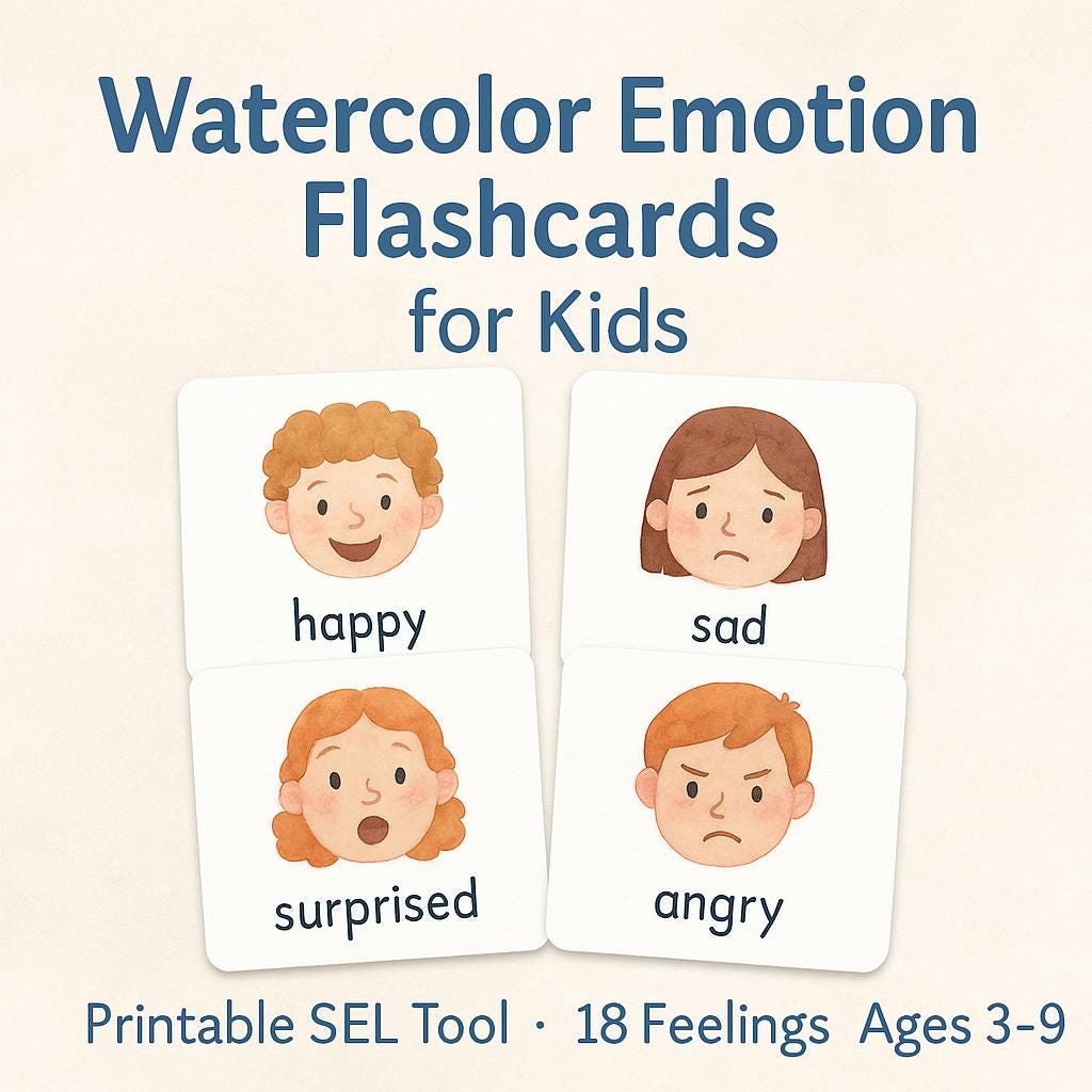 Watercolor Emotion Flashcards for Kids | Printable SEL Tool for ...