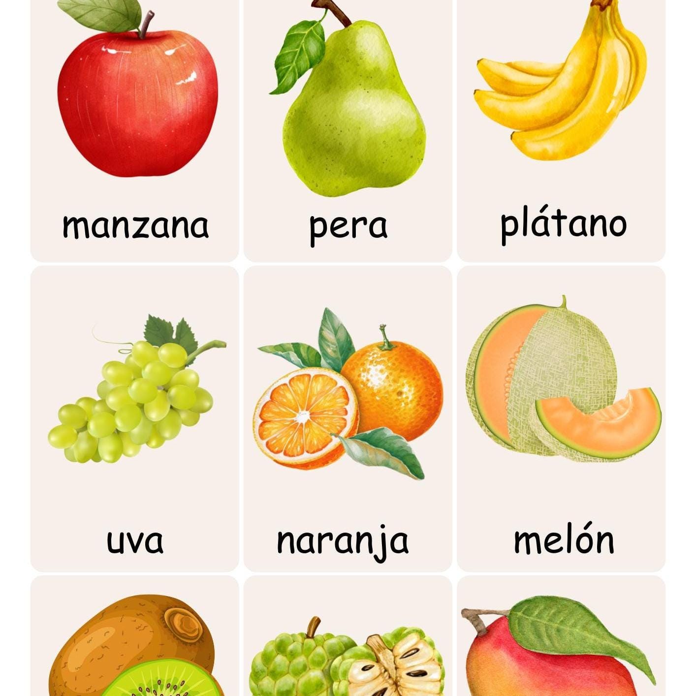 Fruit and Vegetables Flashcards in Watercolor | Educational Printable ...