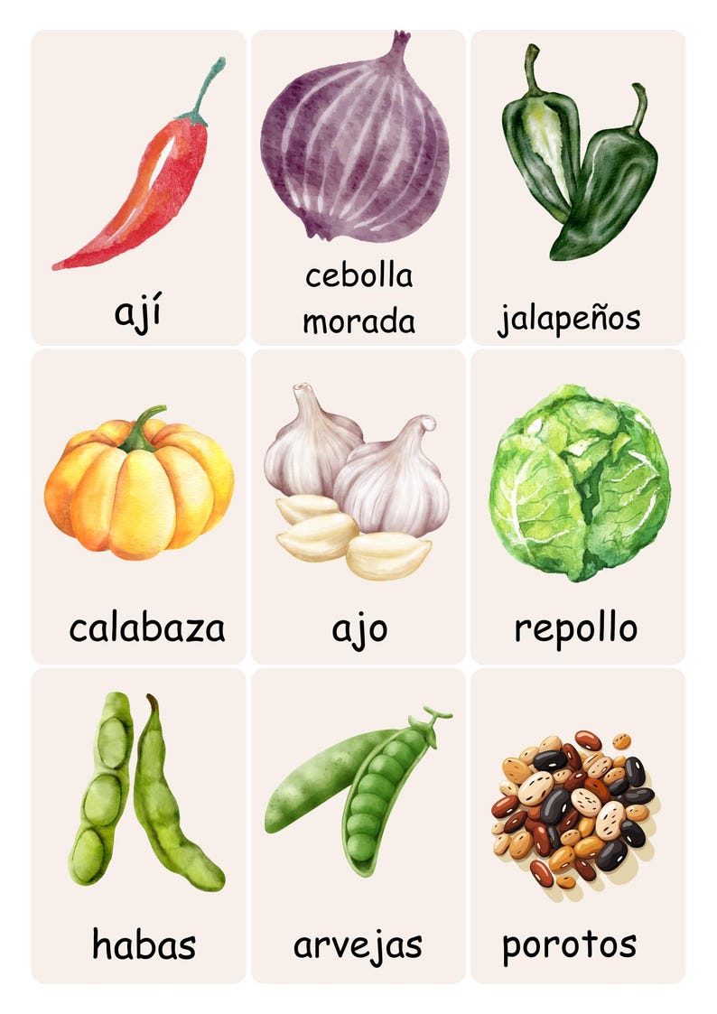 Fruit and Vegetables Flashcards in Watercolor | Educational Printable ...