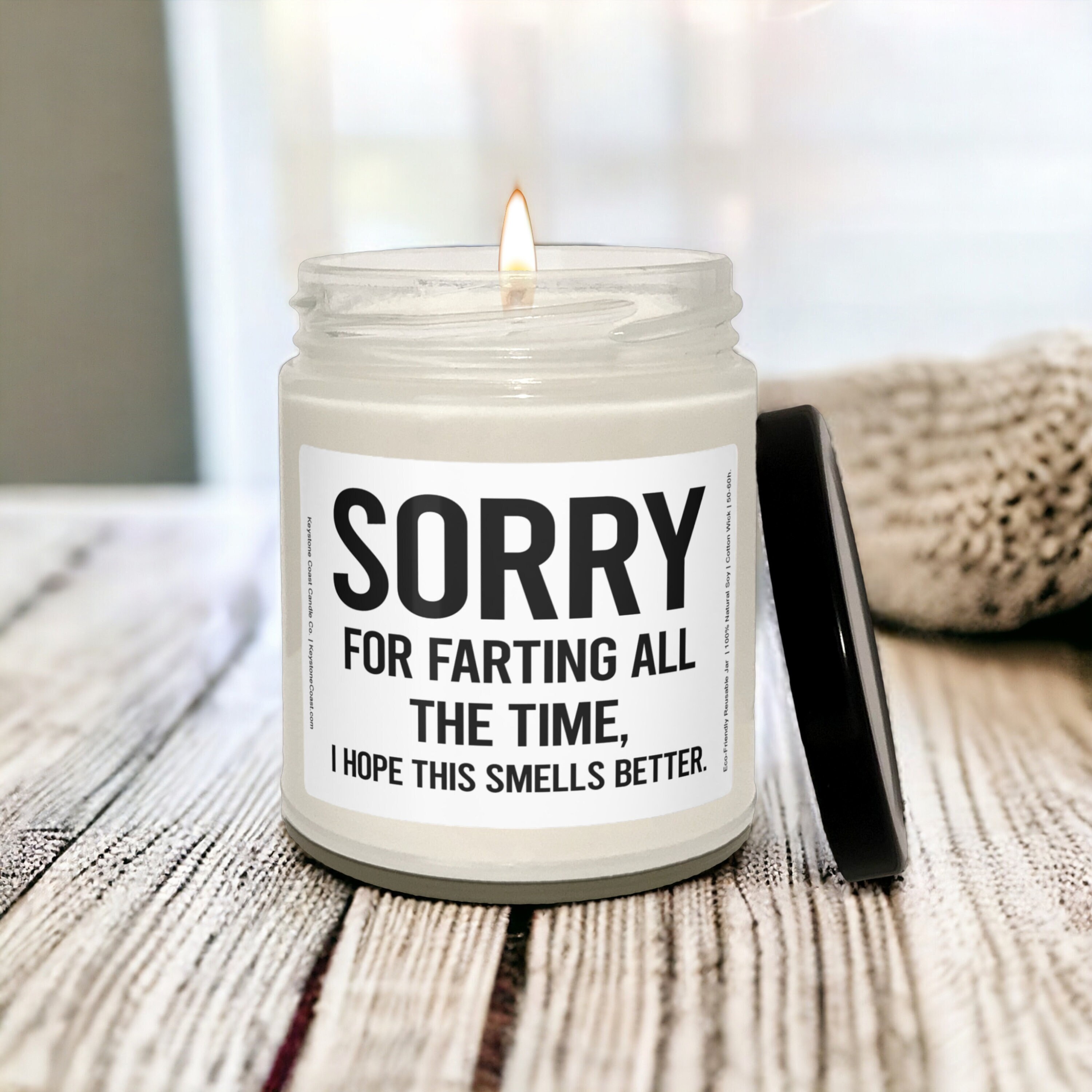 Sorry for Farting All the Time Scented Soy Candle, 9oz, White Label ...