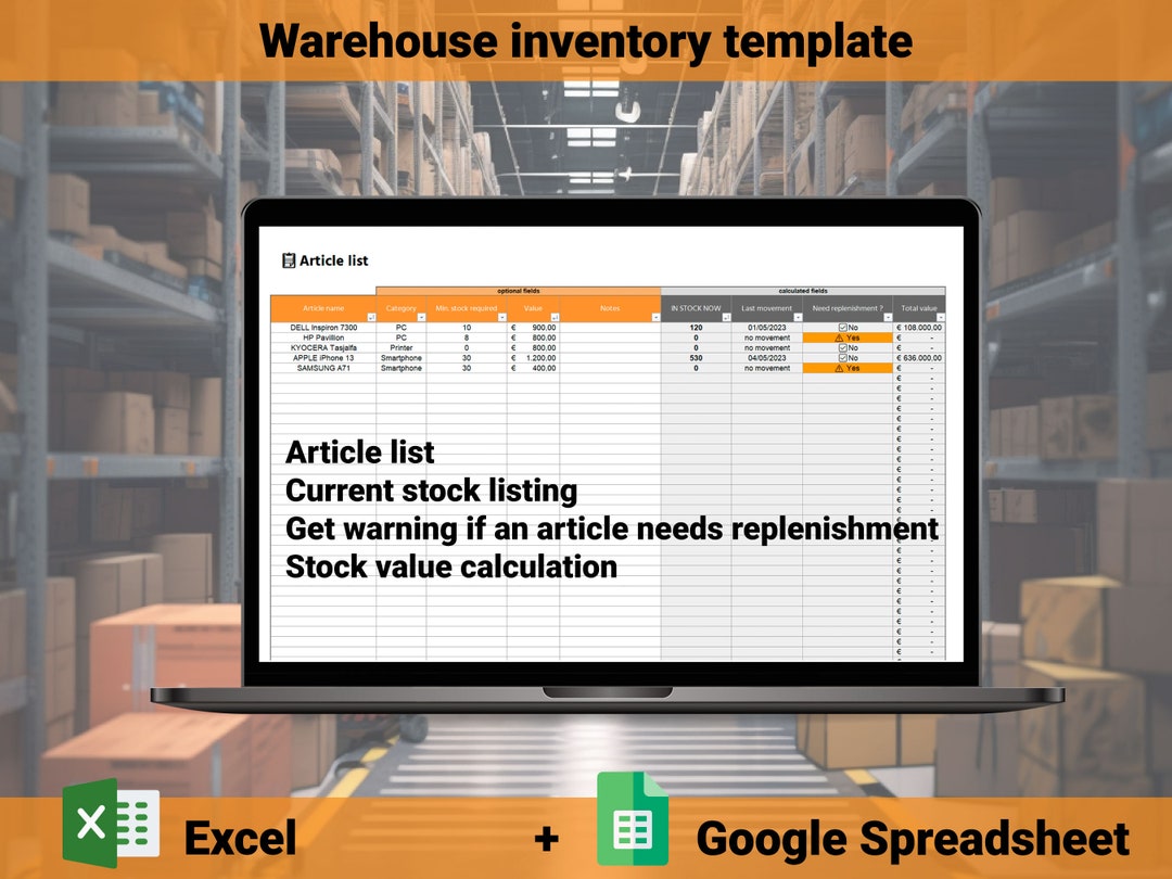 Warehouse Inventory | Excel + Google Spreadsheet - Etsy