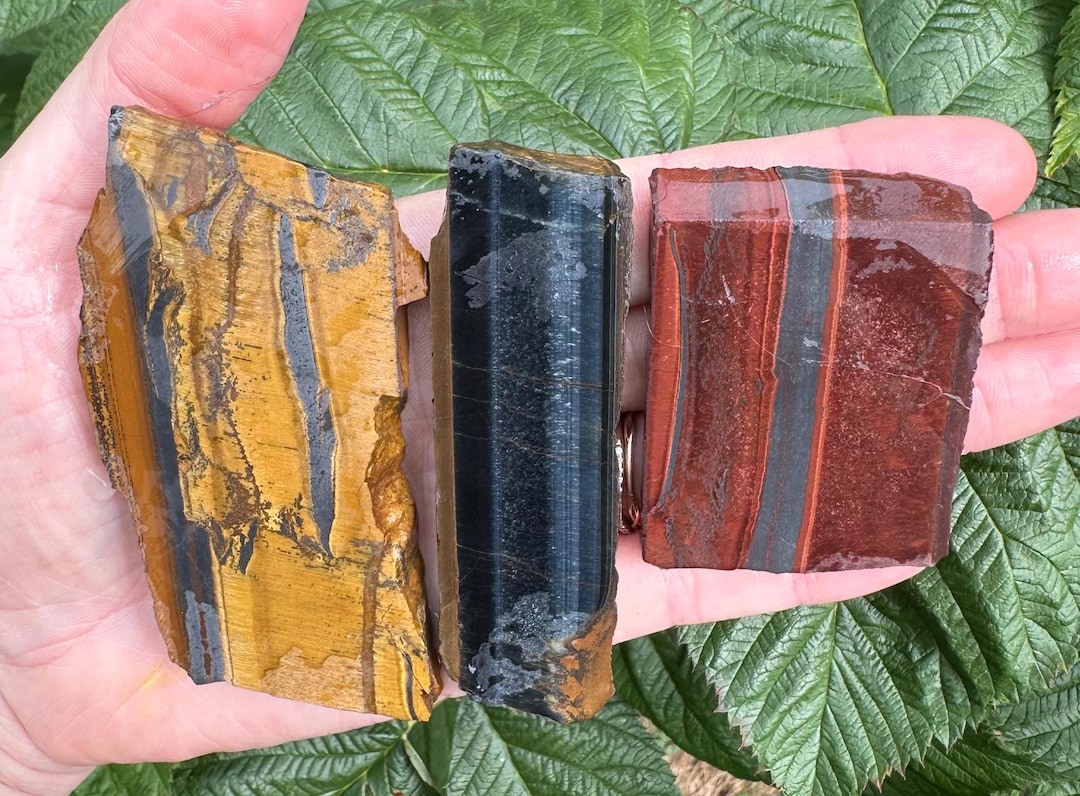 Unpolished Tigers Eye Slab Trio | Red, Yellow & Blue | 135 Grams - Etsy