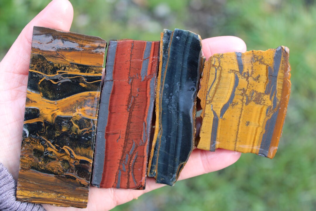 Unpolished Tigers Eye Slab LOT | Red, Yellow, Blue & Variegated | 208 ...