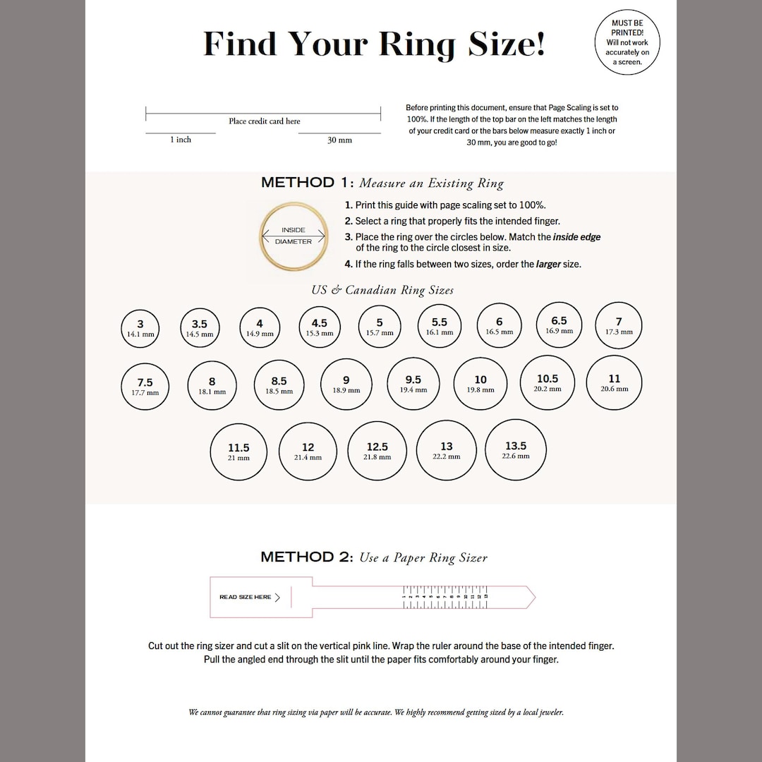 Printable Ring Sizer, Instant Download, Find Your Ring Size, Ring Size ...