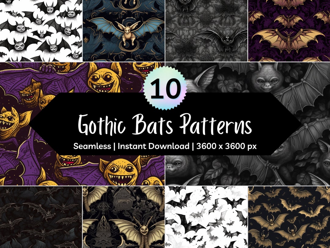 Spooky, Gothic Bats Seamless Digital Pattern Pack - Printable Digital ...