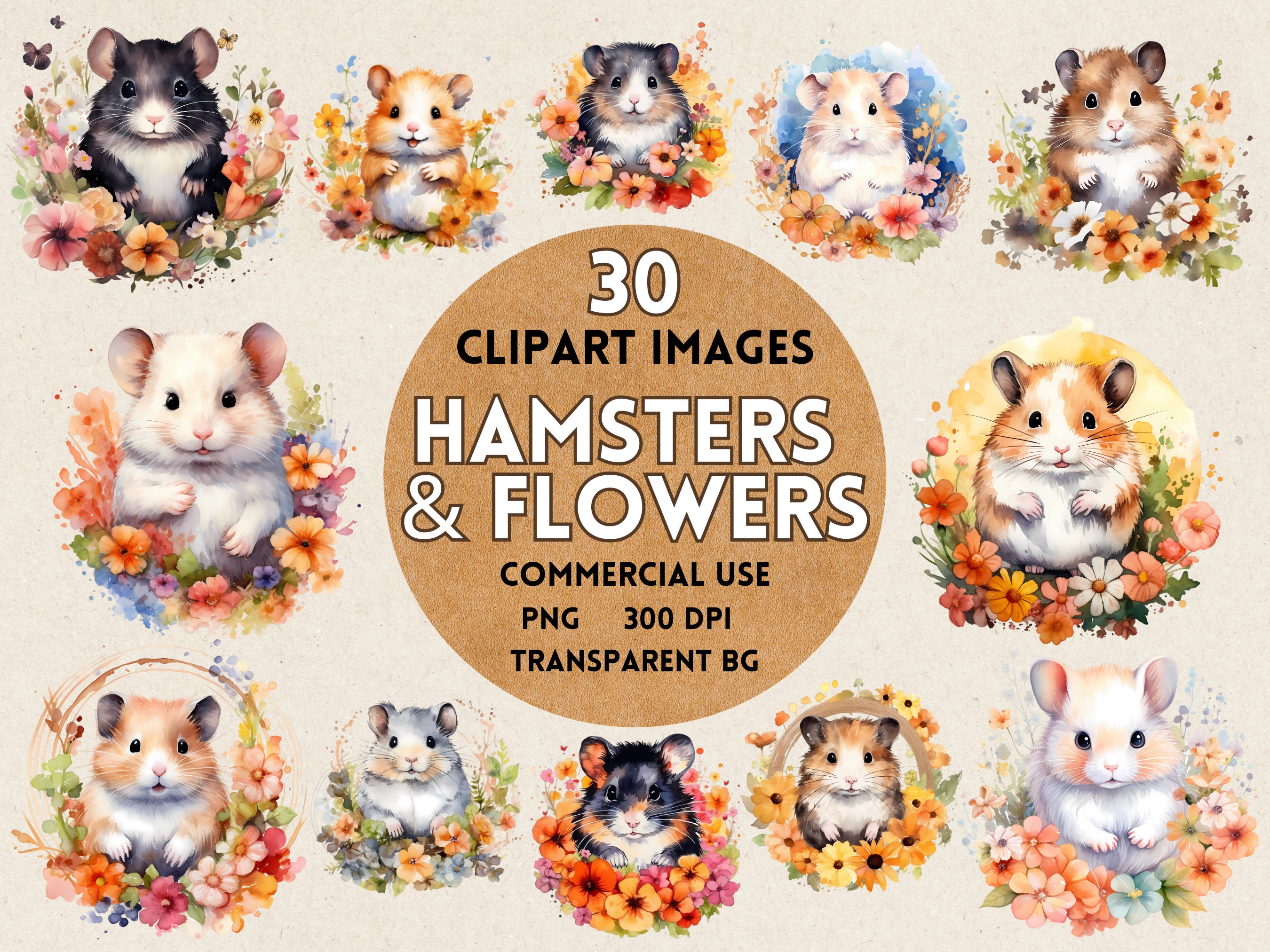 Hamster & Flowers - Cute Hamster Clipart - 30 High Quality Pngs for ...