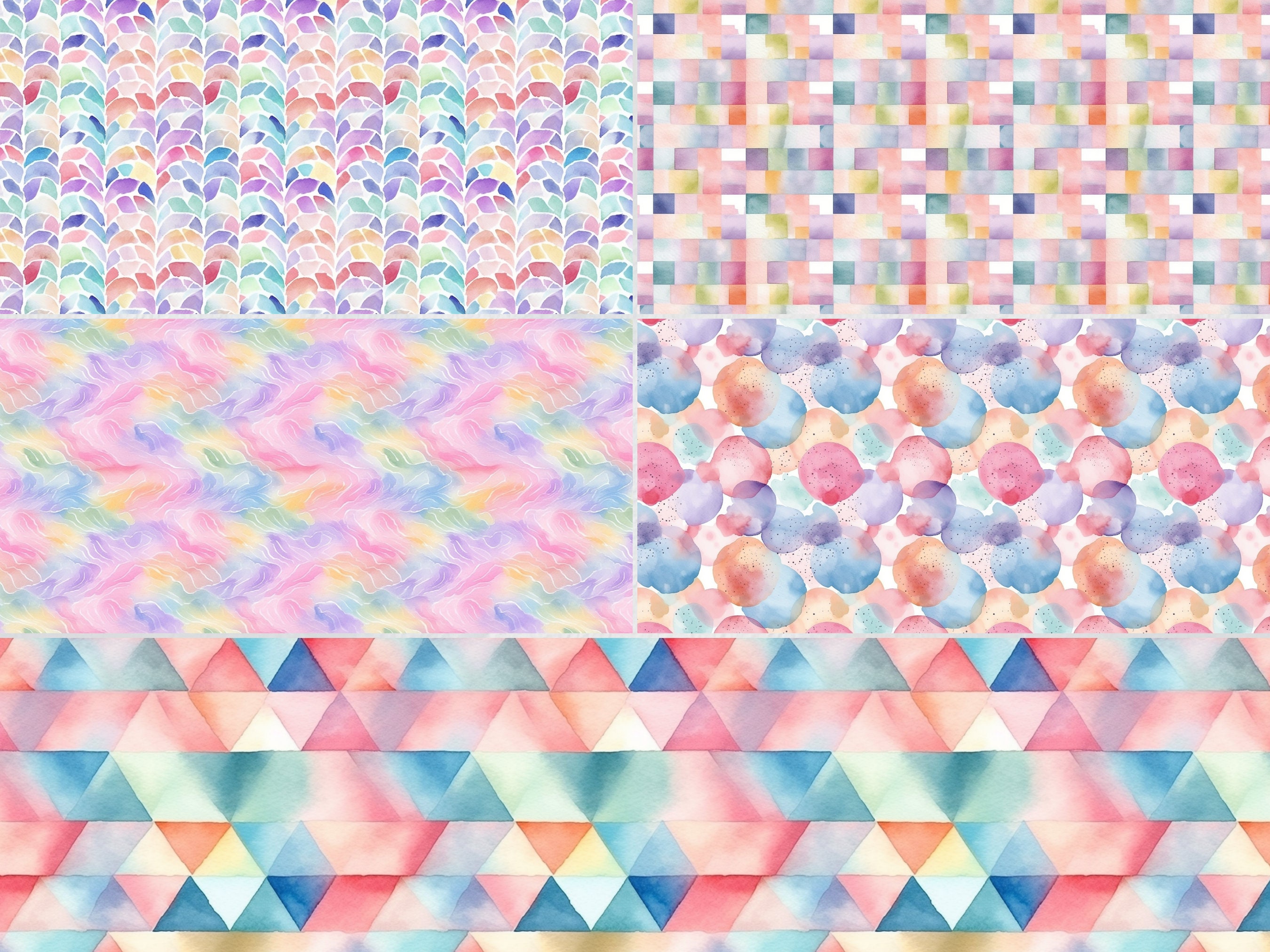 Colourful Pastel Watercolour Seamless Digital Pattern Pack - Printable ...
