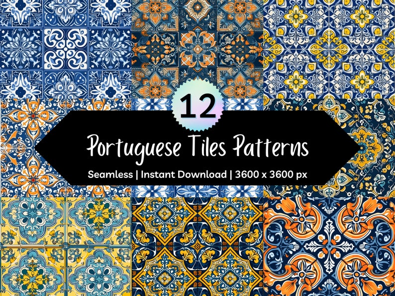 Portuguese Tiles Azulejo Seamless Digital Pattern Pack - Printable ...