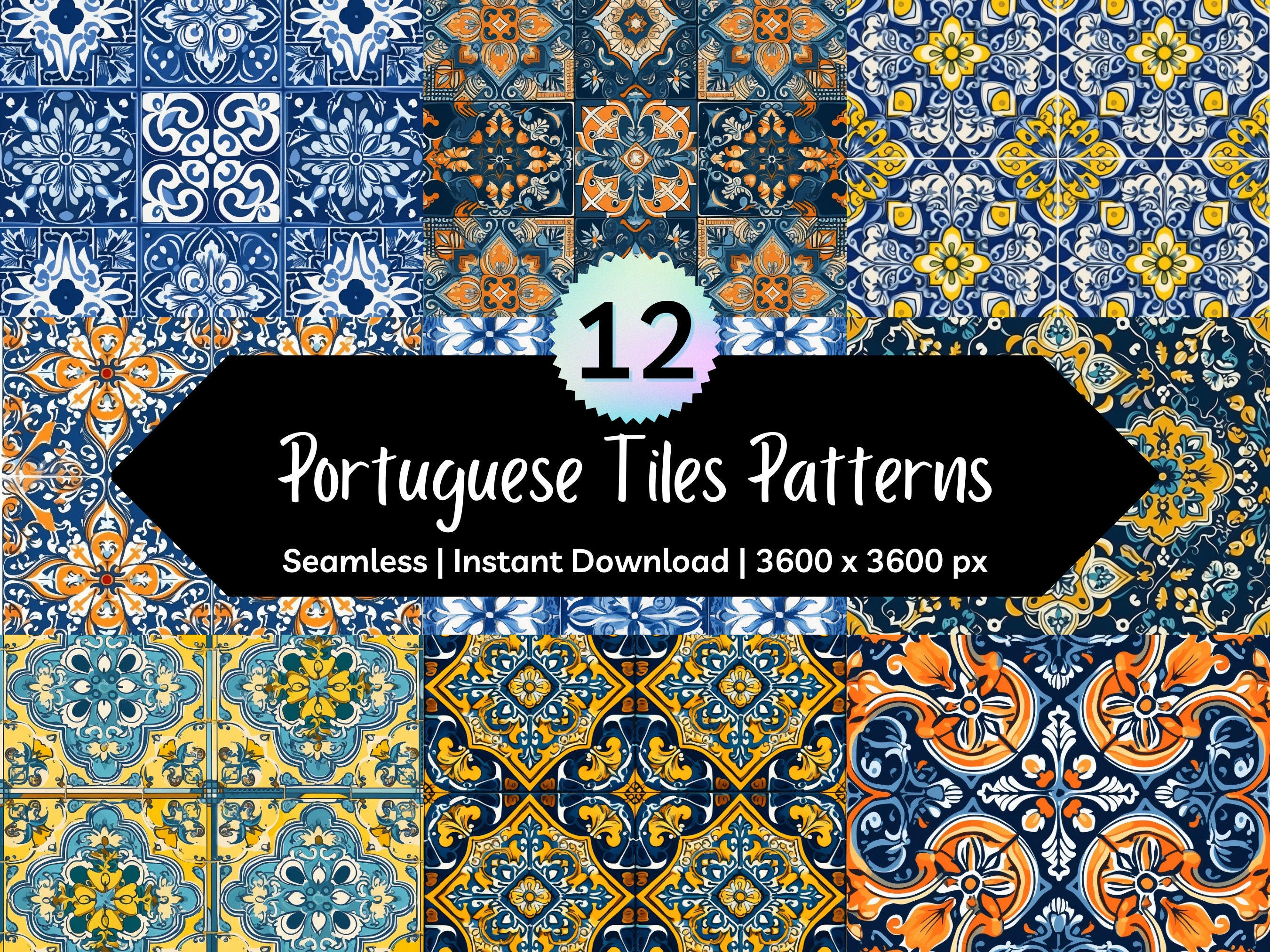 Portuguese Tiles Azulejo Seamless Digital Pattern Pack - Printable ...