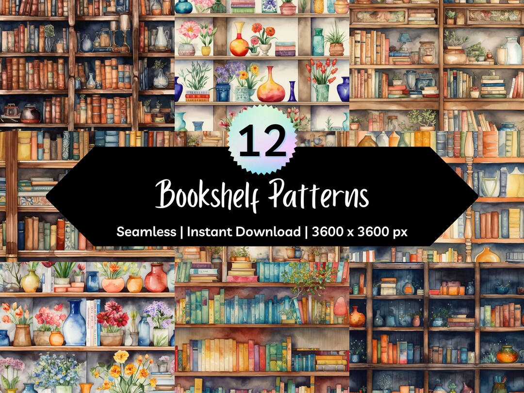 Cosy Bookshelves Seamless Digital Pattern Pack - Printable Digital ...