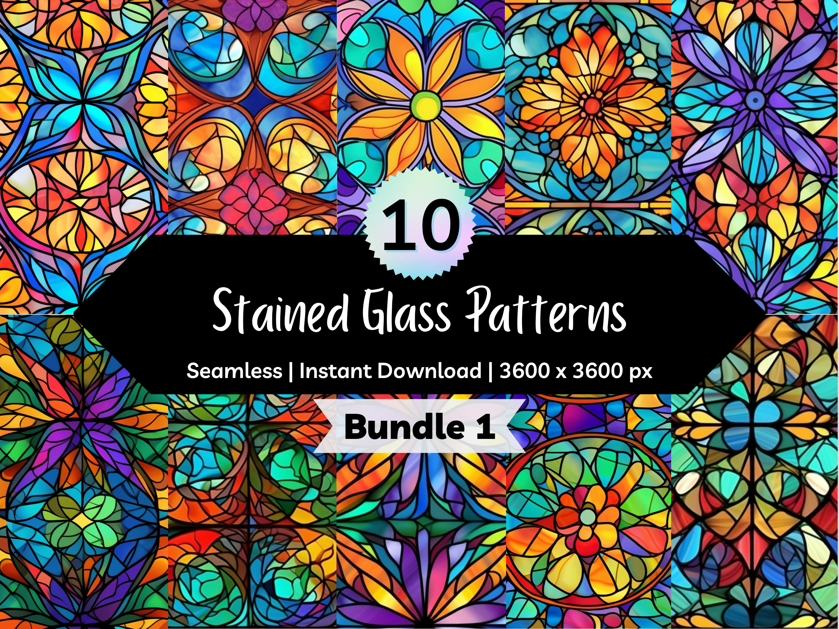 Stained Glass Seamless Digital Pattern Pack (bundle 1) - Printable ...