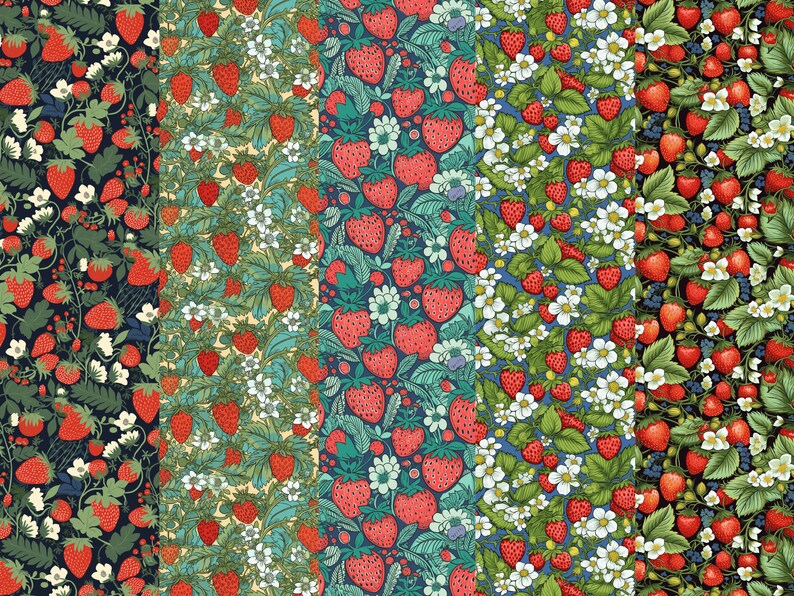 Strawberry Floral Seamless Digital Pattern Pack - Printable Digital ...