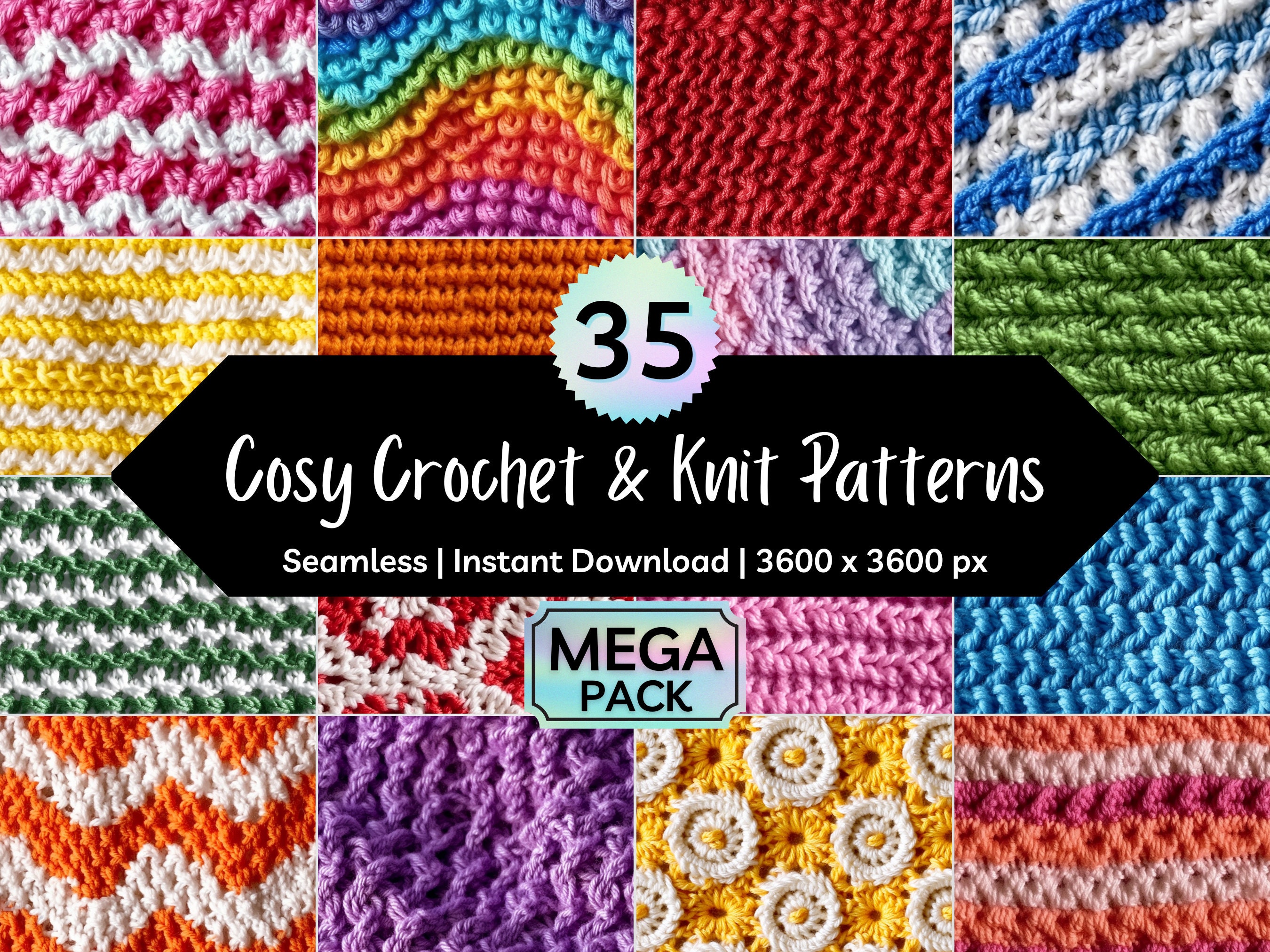 Crochet and Knit Textures Seamless Digital Pattern Pack - Printable ...