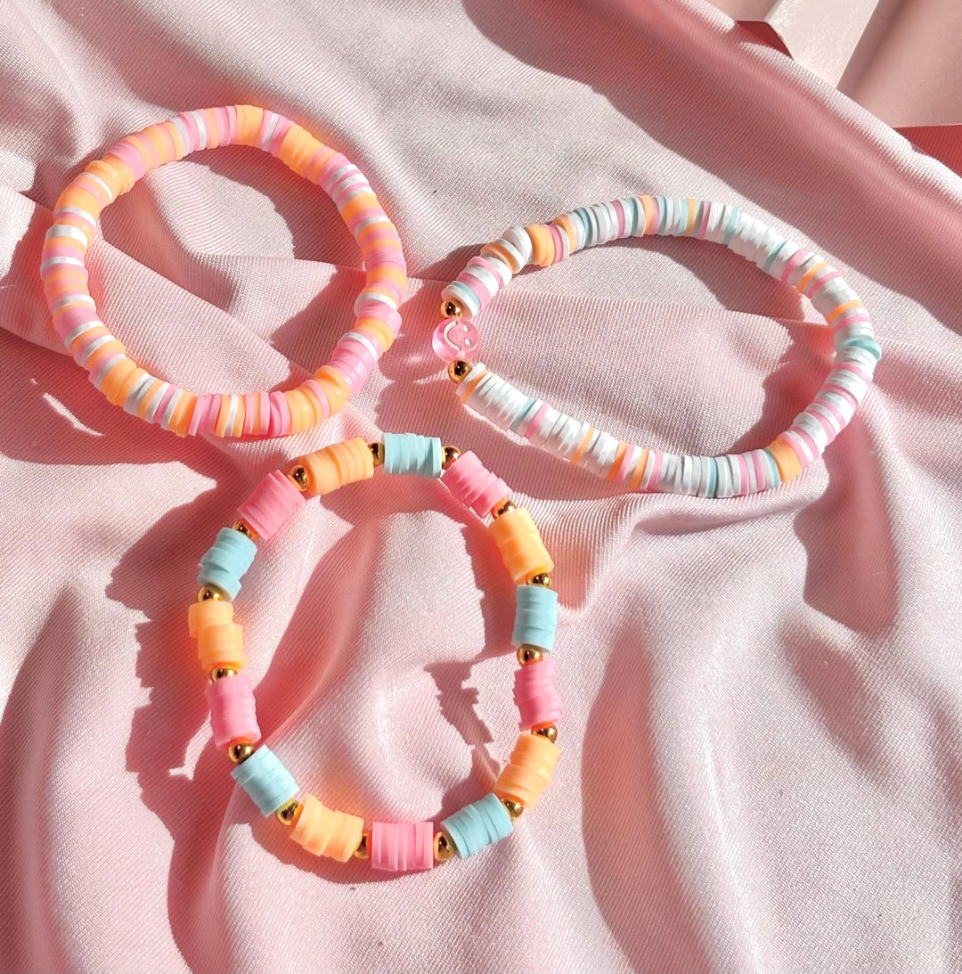 Bubblegum Bracelets || Cute Aesthetic Preppy Pastel Clay Bead Bracelets ...