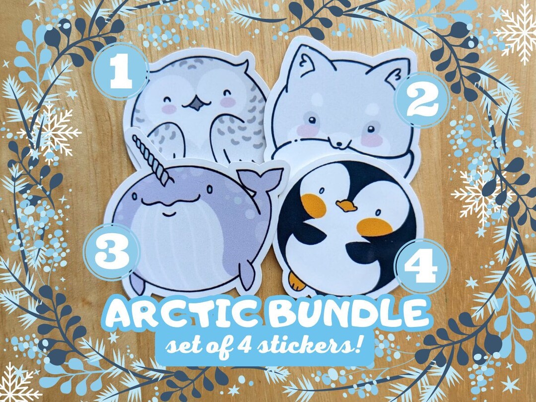 Arctic Sticker Bundle / Penguin, Snow Owl, Narwhal Whale and Arctic Fox ...