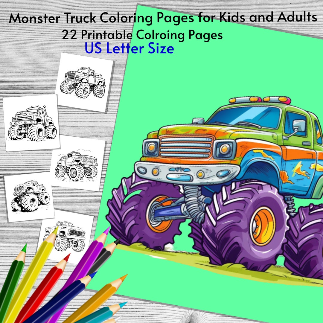 22 Printable Monster Truck Coloring Pages for Kids and Adults, Monster ...